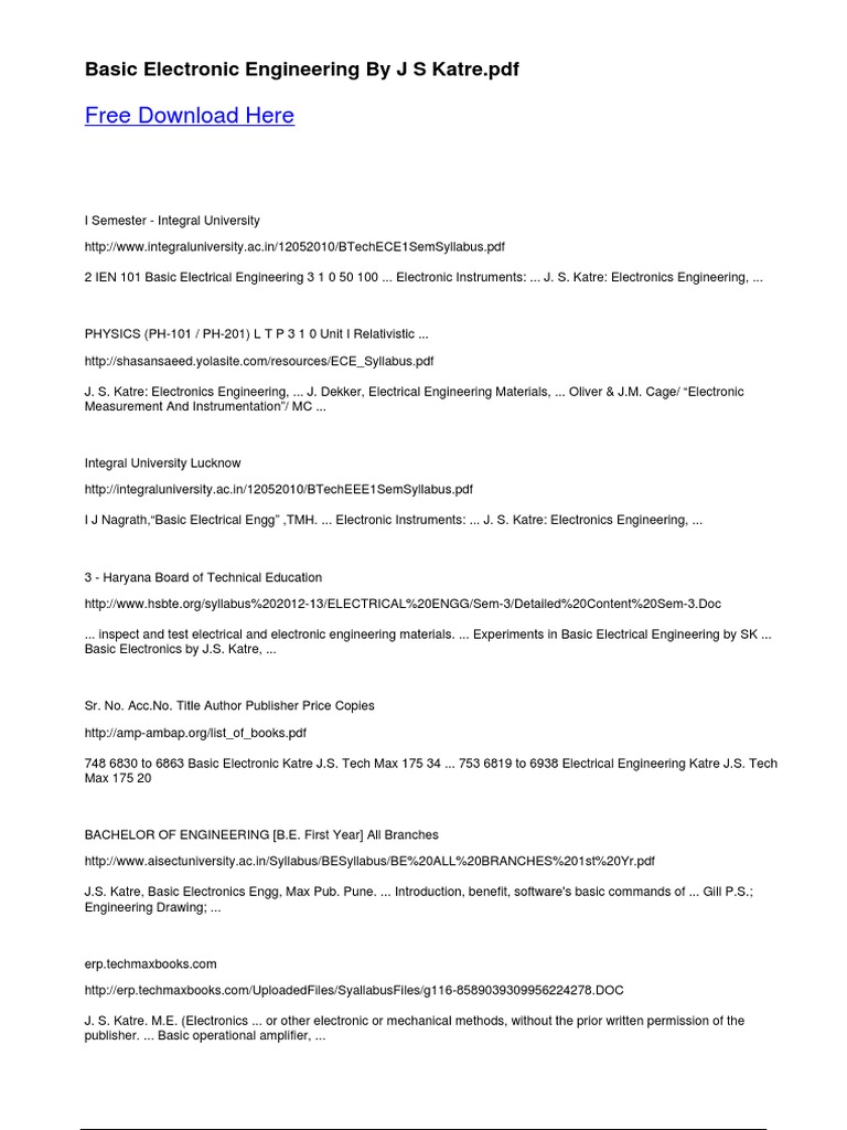 PDF Basic Electronic Engineering by J S Katre | PDF | Electronic ... PDF Basic Electronic Engineering by J S Katre | PDF | Electronic ...