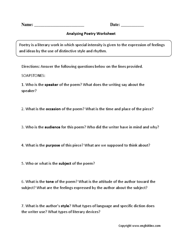 Poetry Analysis Worksheet | PDF
