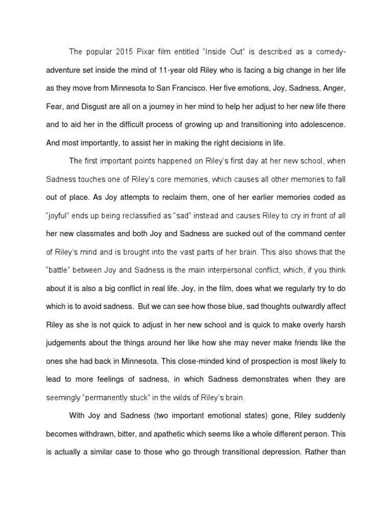 Inside Out Movie Reflection and Emotions | PDF | Emotions | Clinical ...