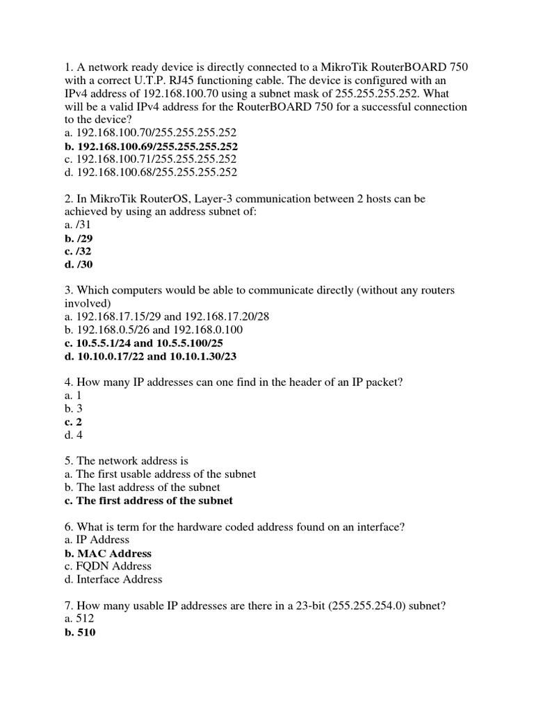 Routerboard Mikrotik quiz answers | PDF | Ip Address | Router (Computing)
