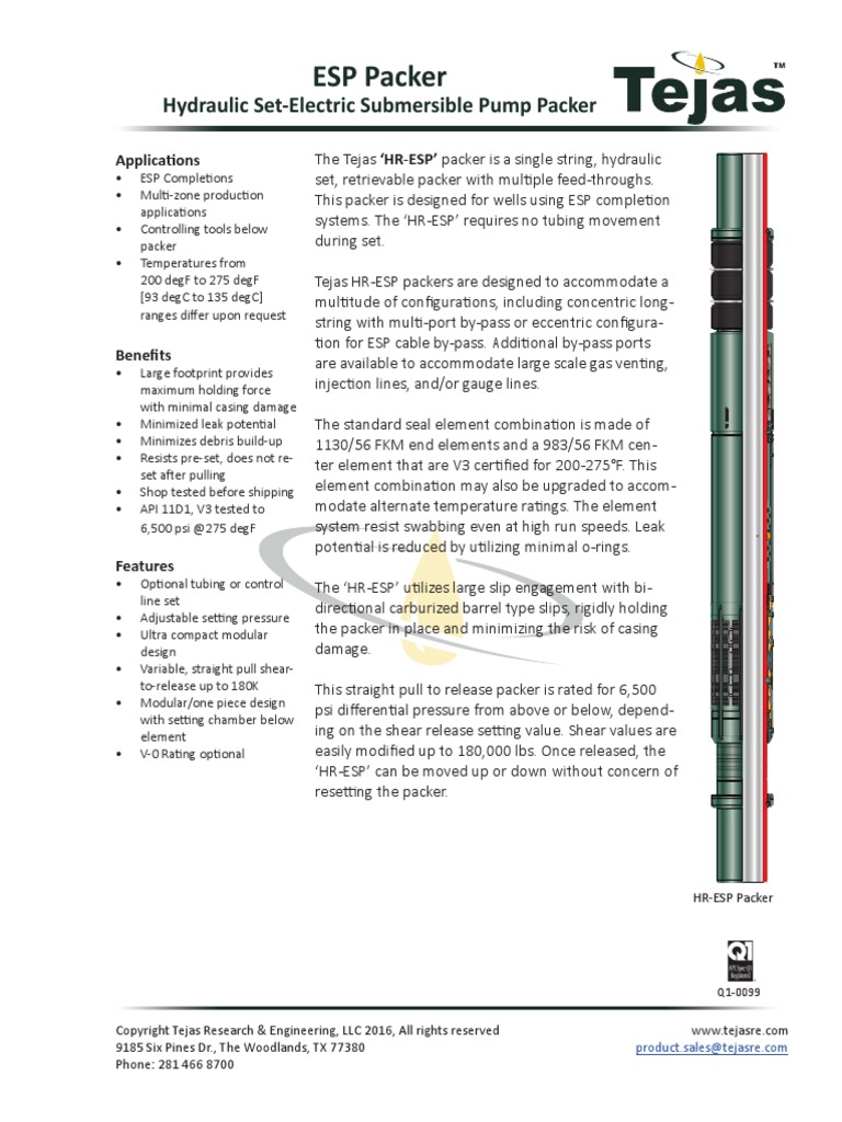 Pds Products HRP ESP Packers | PDF | Pipe (Fluid Conveyance ...