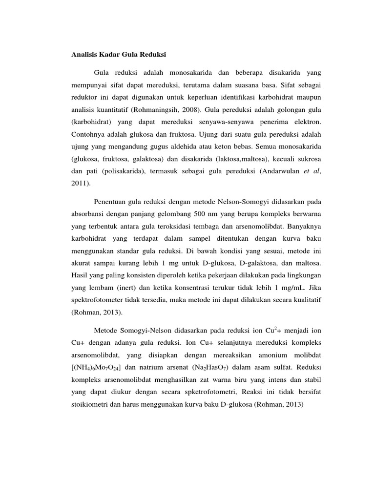 Metode Nelson-Somogyi untuk Gula Reduksi | PDF | Sains & Matematika