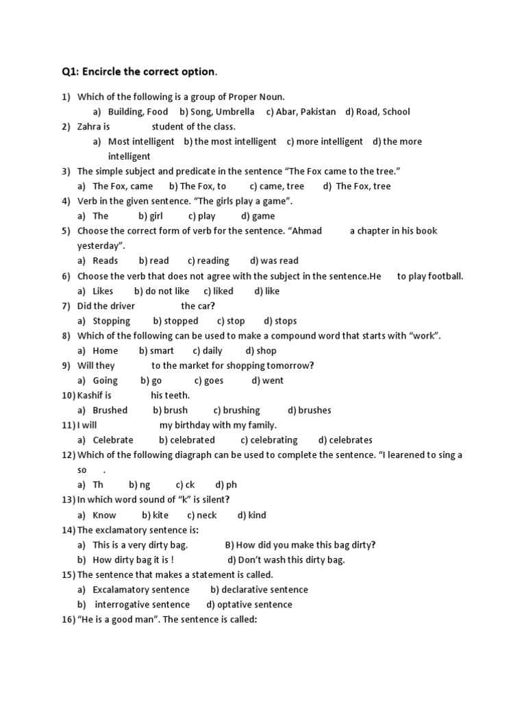 Proper Nouns and Sentence Structure Quiz | PDF | Subject (Grammar) | Verb