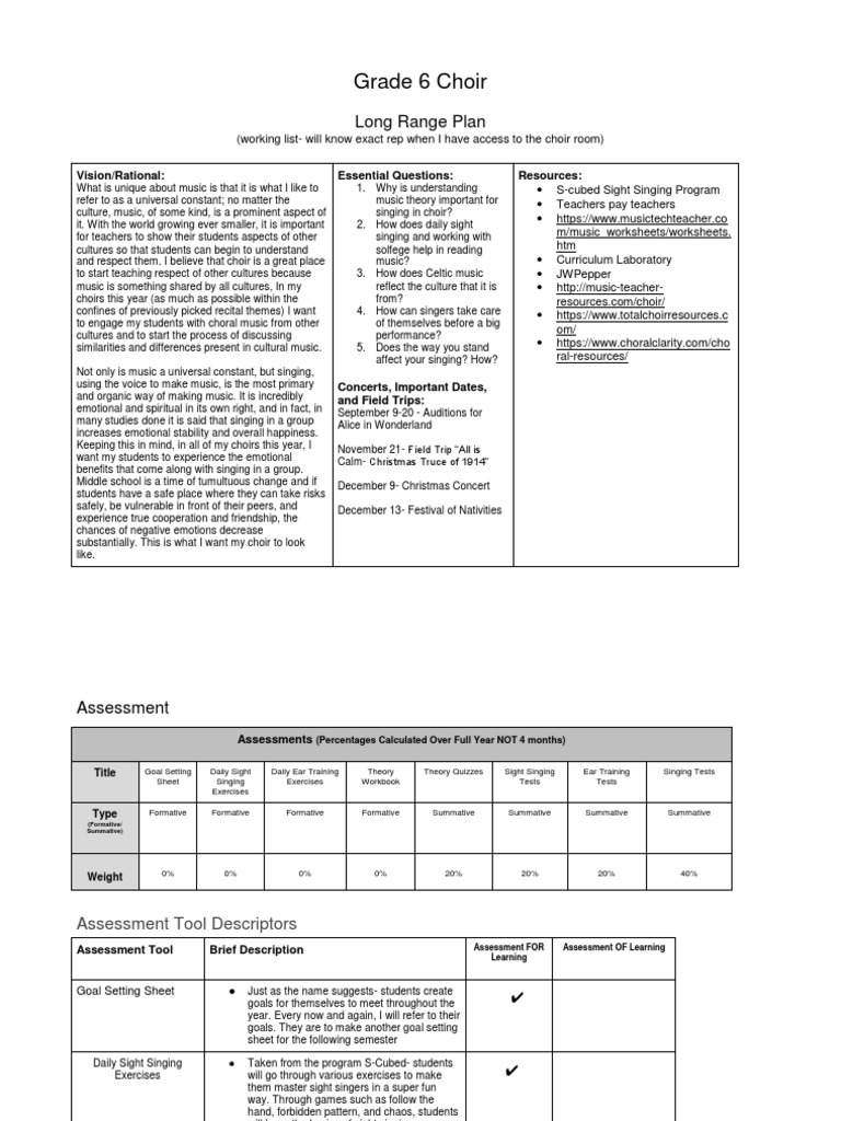 Revised - Grade 6 Choir Long Range Plan 1 | Download Free PDF | Choir ...