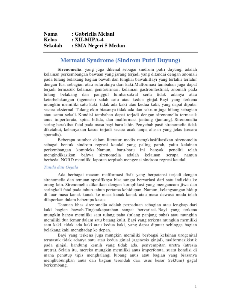 Biologi Mermaid Syndrome | PDF