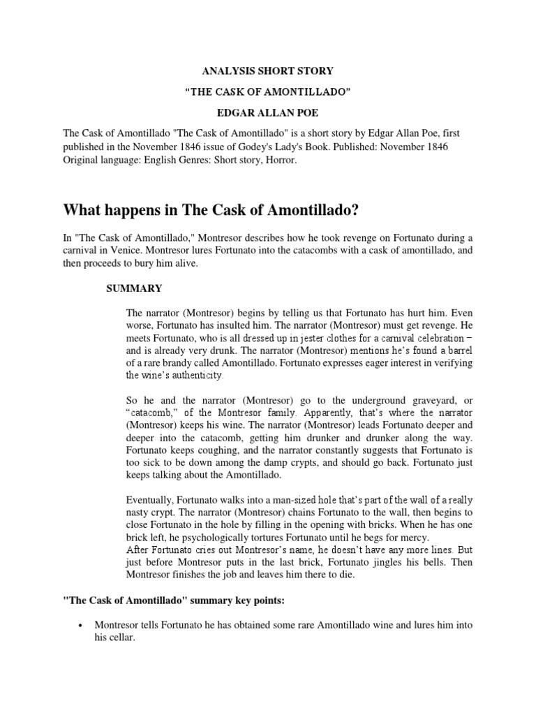 Analysis of "The Cask of Amontillado" | PDF | General Fiction