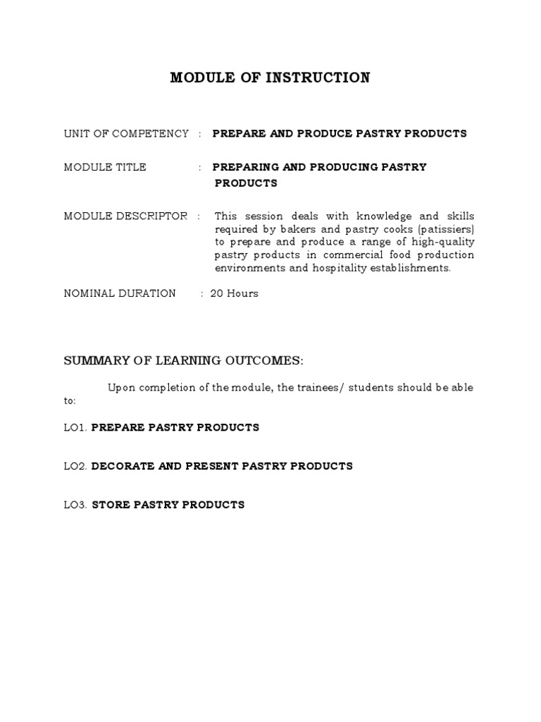 Module of Instruction Form | PDF | Baking | Test (Assessment)