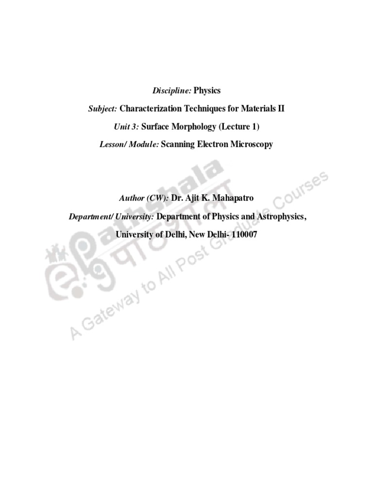 Scanning Electron Micros | PDF | Microscope | Transmission Electron Microscopy