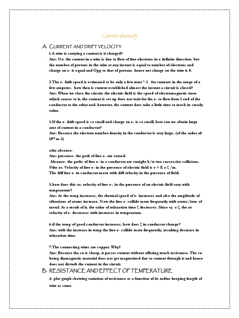 Current and Drift Velocity Explained | PDF | Electric Current ...