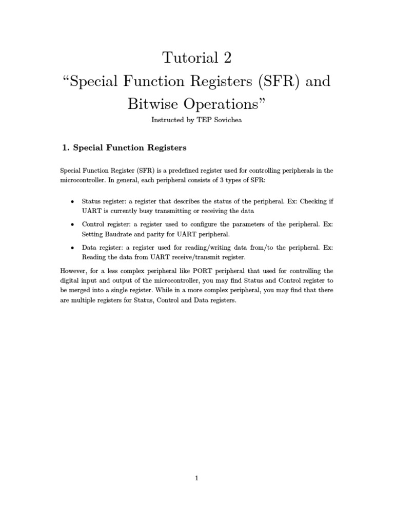 Tutorial 2 "Special Function Registers (SFR) and Bitwise Operations ...