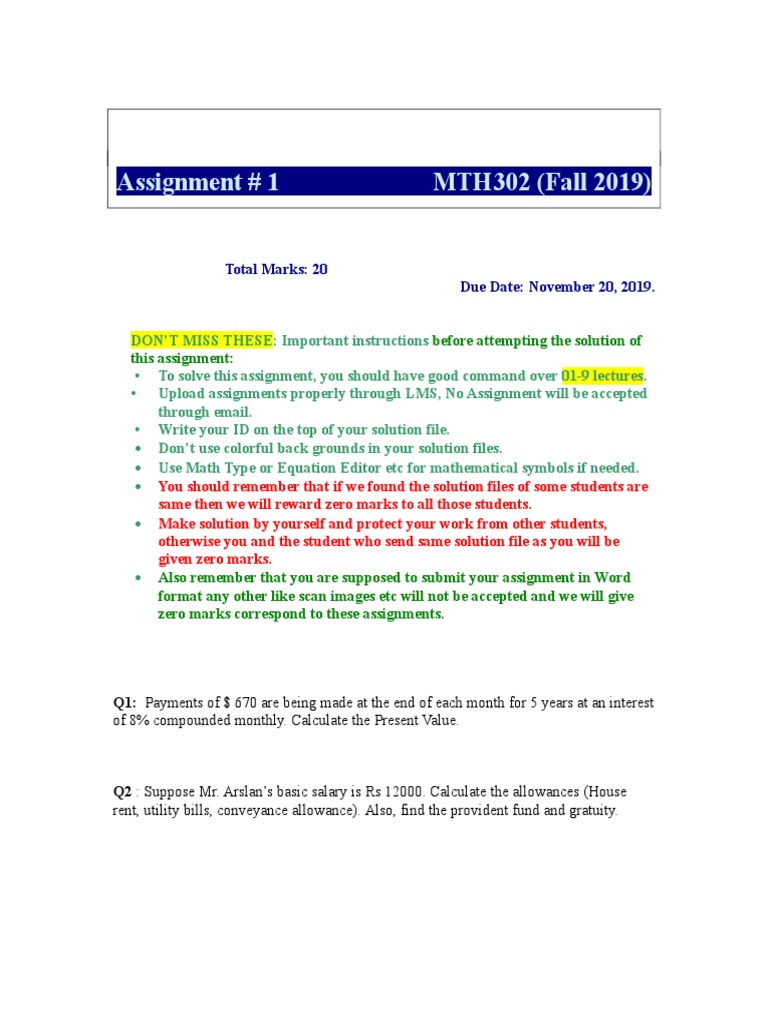 Fall 2019 - MTH302 - 1 | PDF