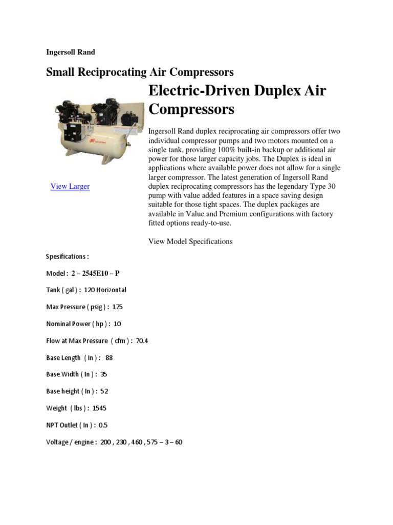 Electric-Driven Duplex Air Compressors | PDF | Pump | Engines