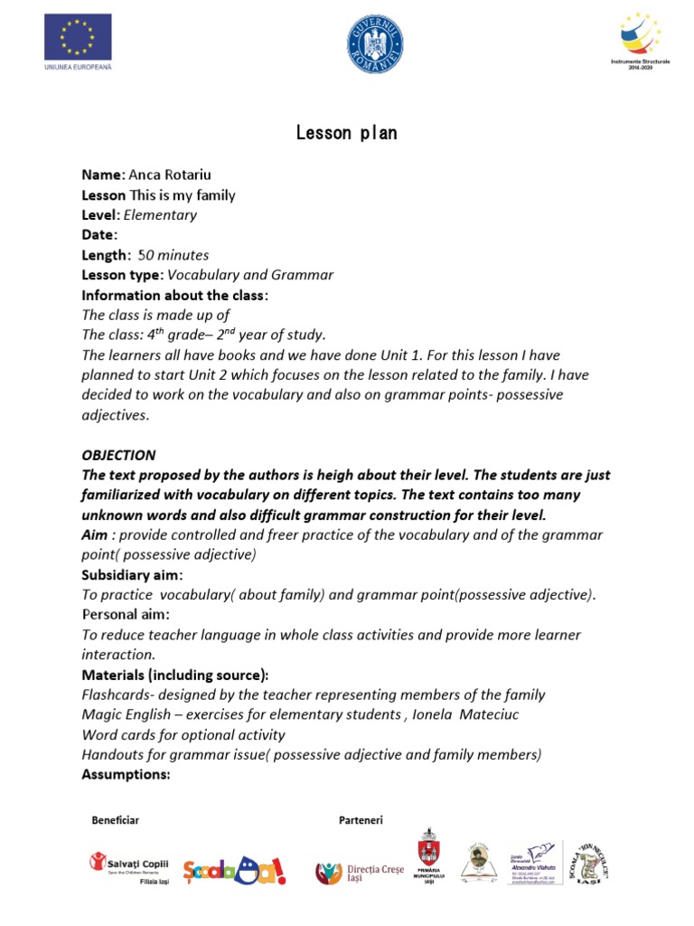 Lesson Plan My Family | PDF | Vocabulary | Lesson Plan