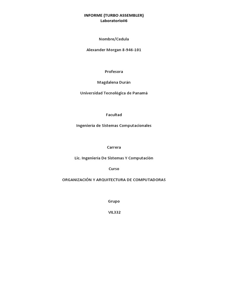 Análisis de Programas en Turbo Assembler | PDF | Lenguaje ensamblador | Programa de computadora