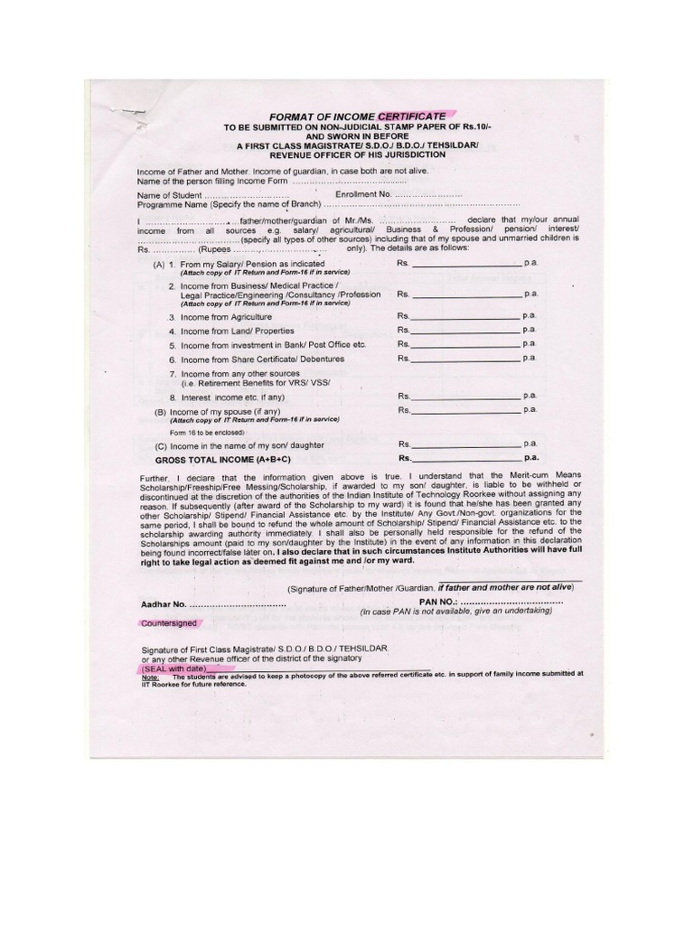 Format For Income Certificate PDF | PDF
