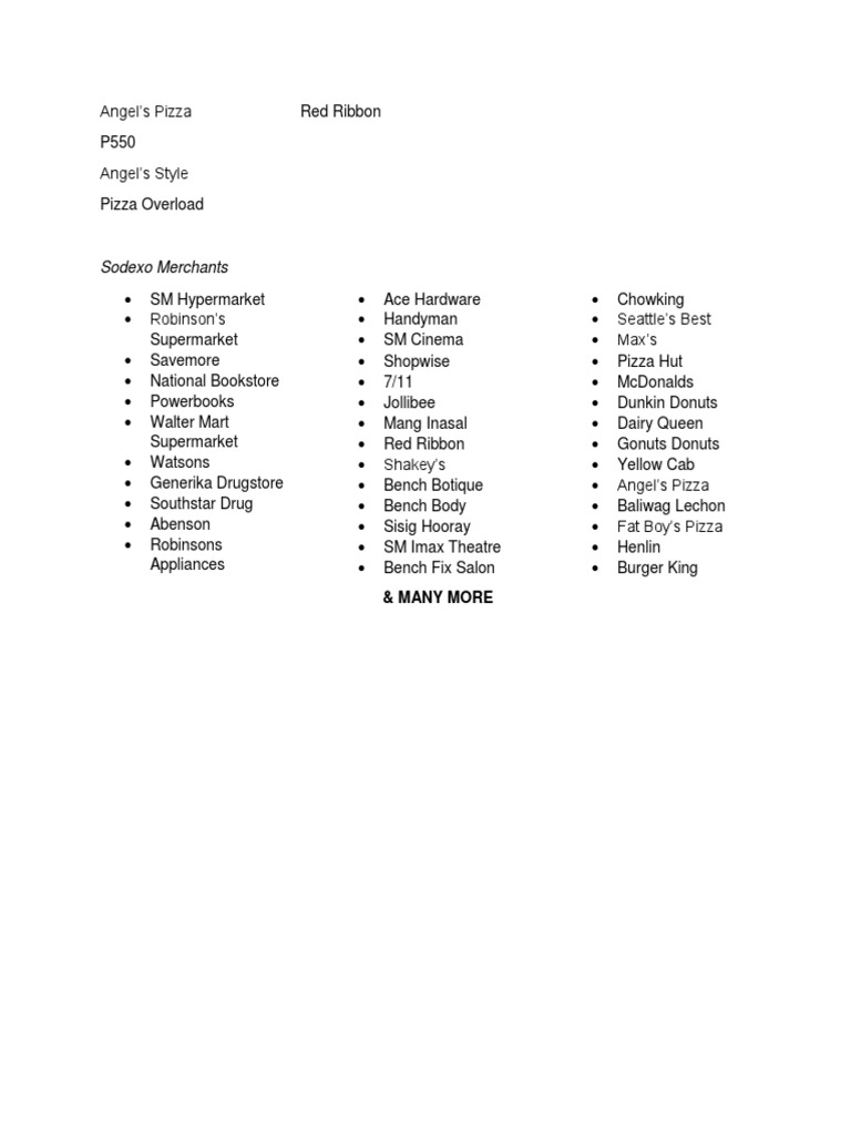 Sodexo Merchants: & Many More | PDF