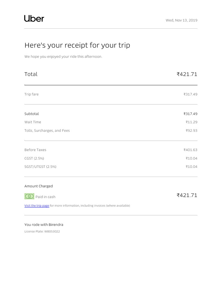 Here's Your Receipt For Your Trip: Total 421.71 | PDF | Taxation ...
