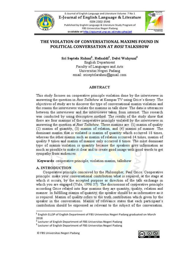 The Violation of Conversational Maxims Found in PDF | PDF | Truth ...
