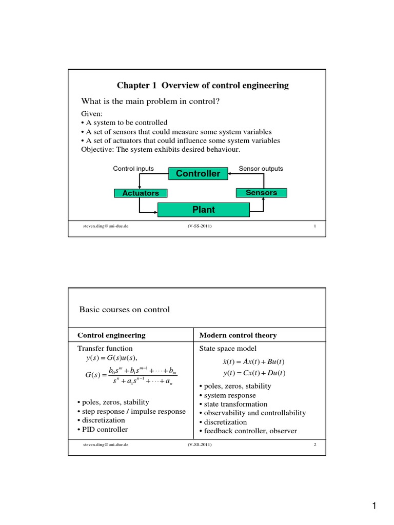 What Is The Main Problem in Control?: Chapter 1 Overview of Control ...