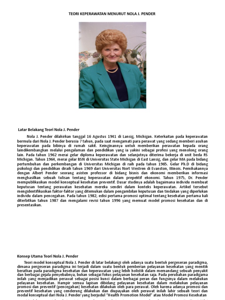 KLMPK 7 TEORI NOLA J. PENDER (Falsafah Keperawatan) | PDF