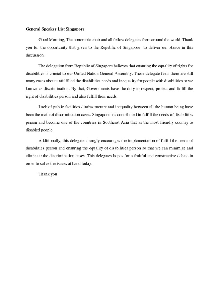 Contoh General Speaker List Negara Singapore | PDF