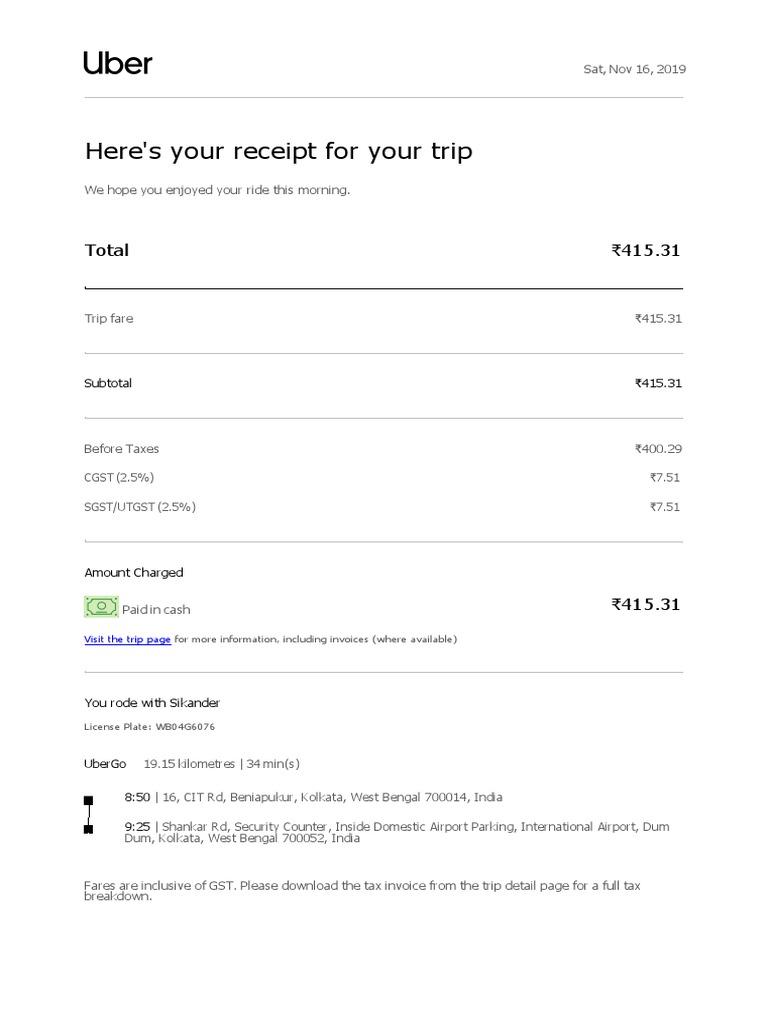 Here's Your Receipt For Your Trip: Total 415.31 | PDF