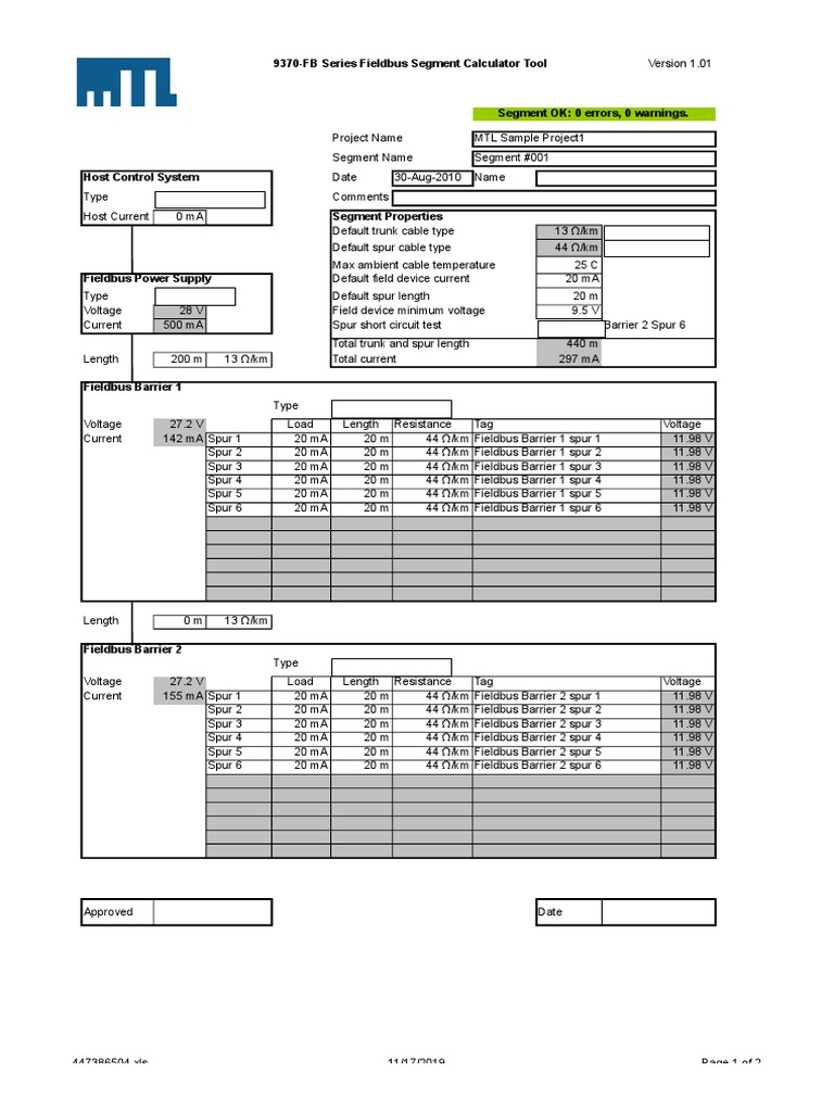 Foundation Fieldbus Segment Design Calculator | PDF | Electrical ...