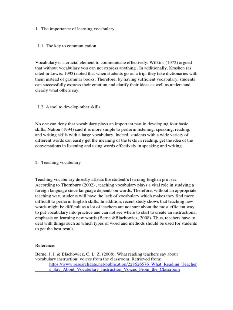The Importance of Learning Vocabulary | PDF | Vocabulary | Language ...