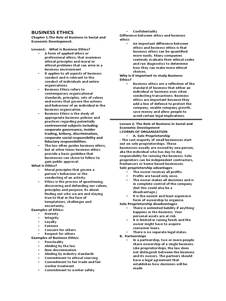 Business Ethics Module 1 | PDF | Partnership | Corporations