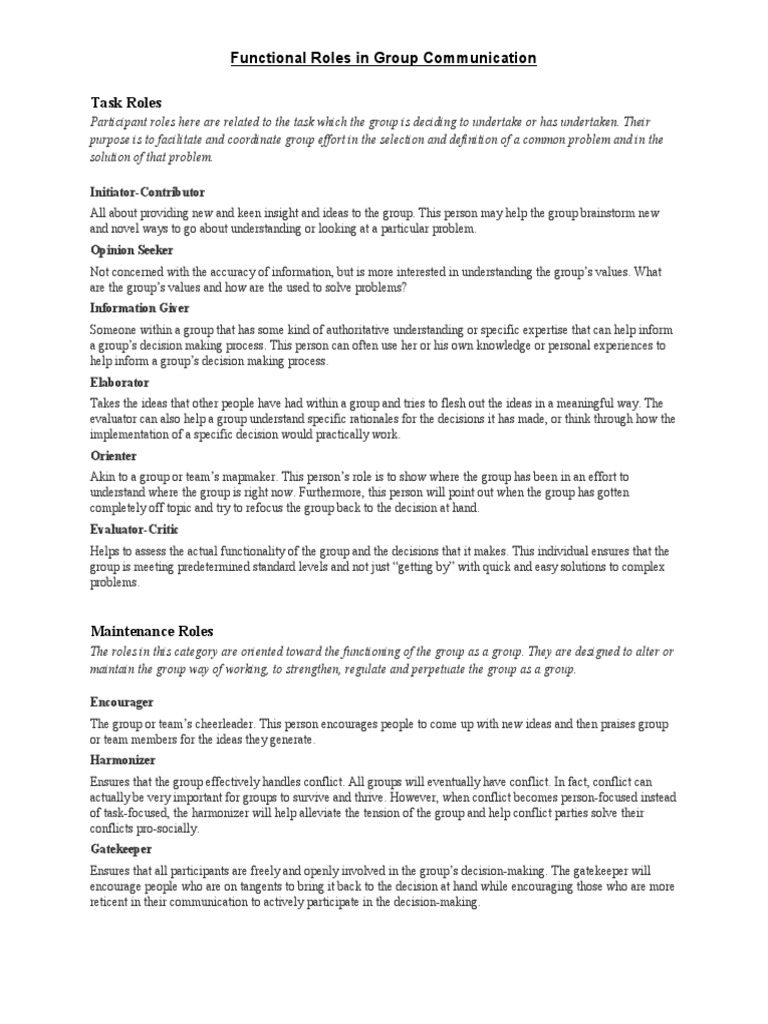 Functional Roles in Group Communication | PDF | Decision Making ...