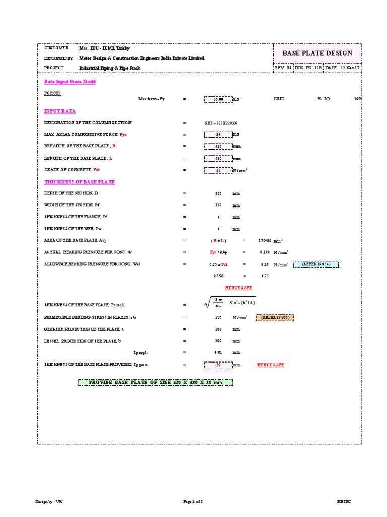 Base Plate External Pipe Rack PK 12b | PDF | Mechanical Engineering ...
