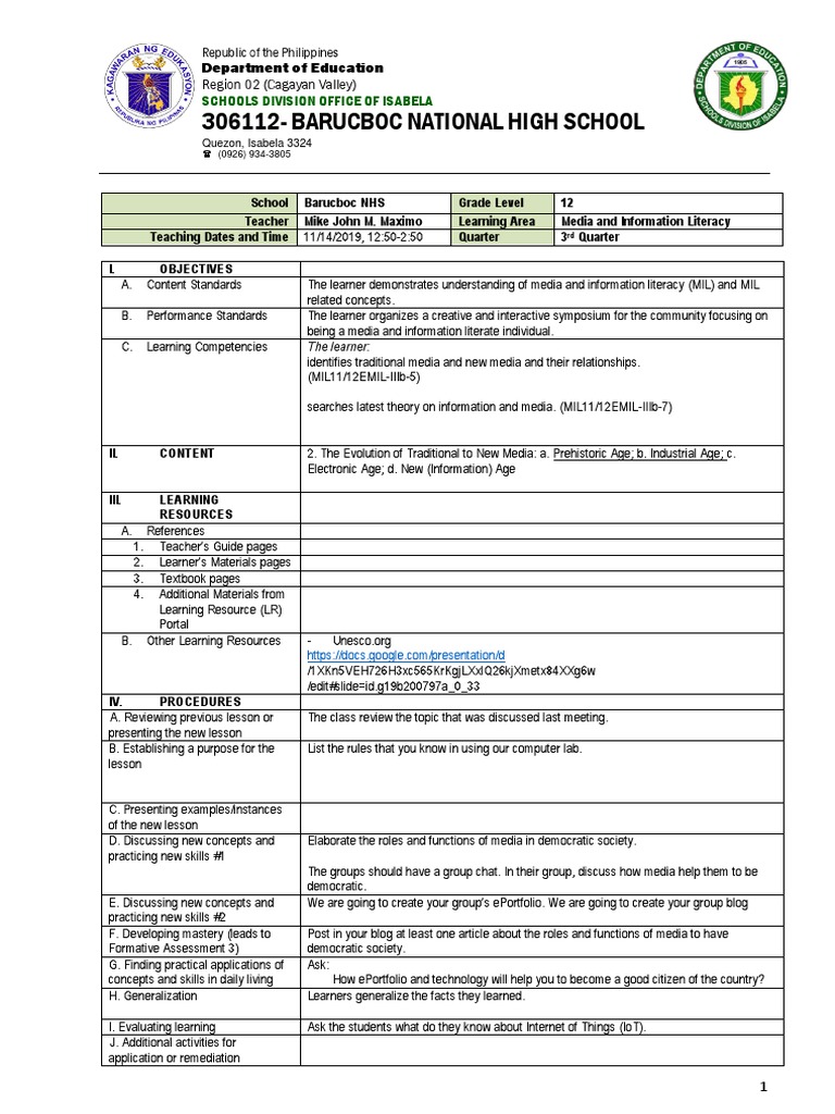 Media and Information Literacy DLP | PDF | Information Literacy | Mass ...