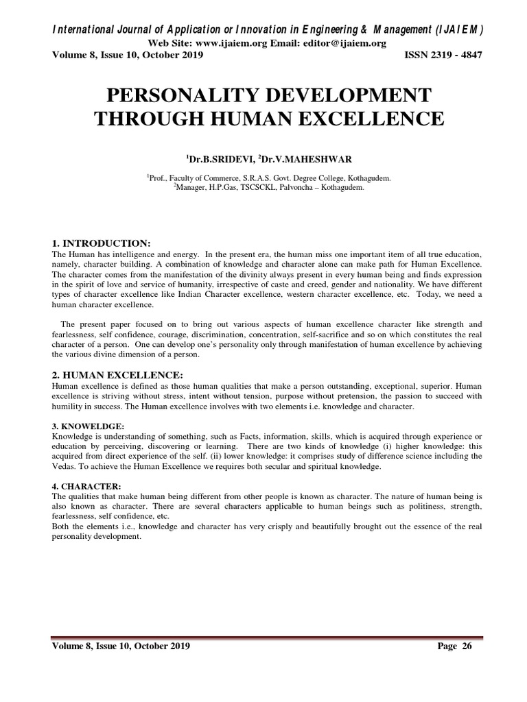 Personality Development Through Human Excellence | PDF | Knowledge | Human
