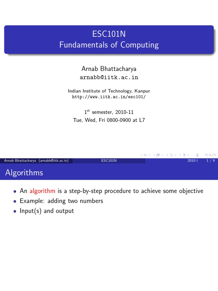 ESC101N Fundamentals of Computing: Arnab Bhattacharya Arnabb@iitk - Ac.in | PDF | Computer Data ...