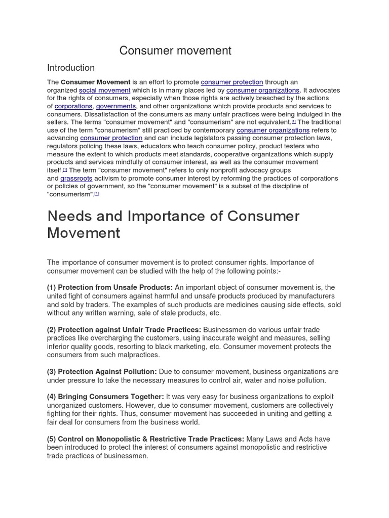 Needs and Importance of Consumer Movement | PDF | Consumer Protection ...