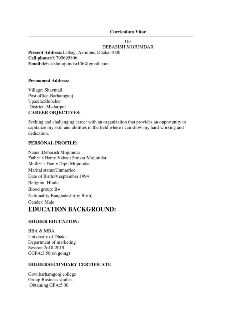 Curriculum Vitae: Education Background | PDF