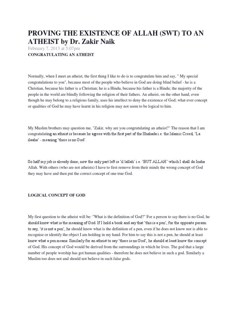 Proving The Existence of Allah | PDF | Atheism | Existence Of God