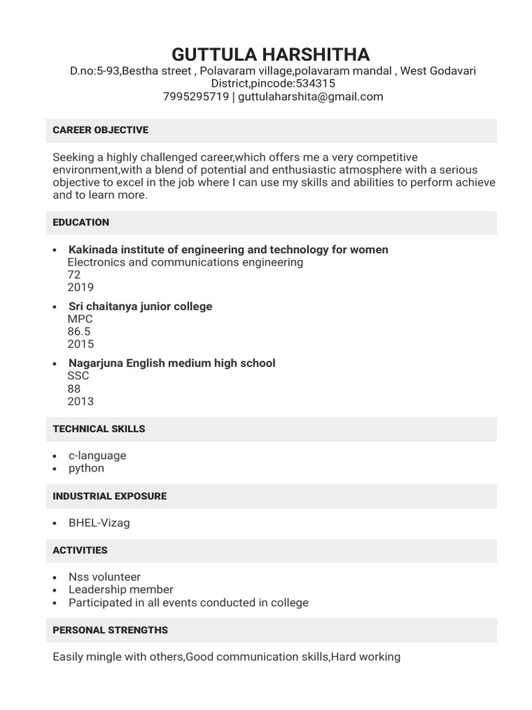 Resume of Guttula Harshitha | PDF | Career & Growth