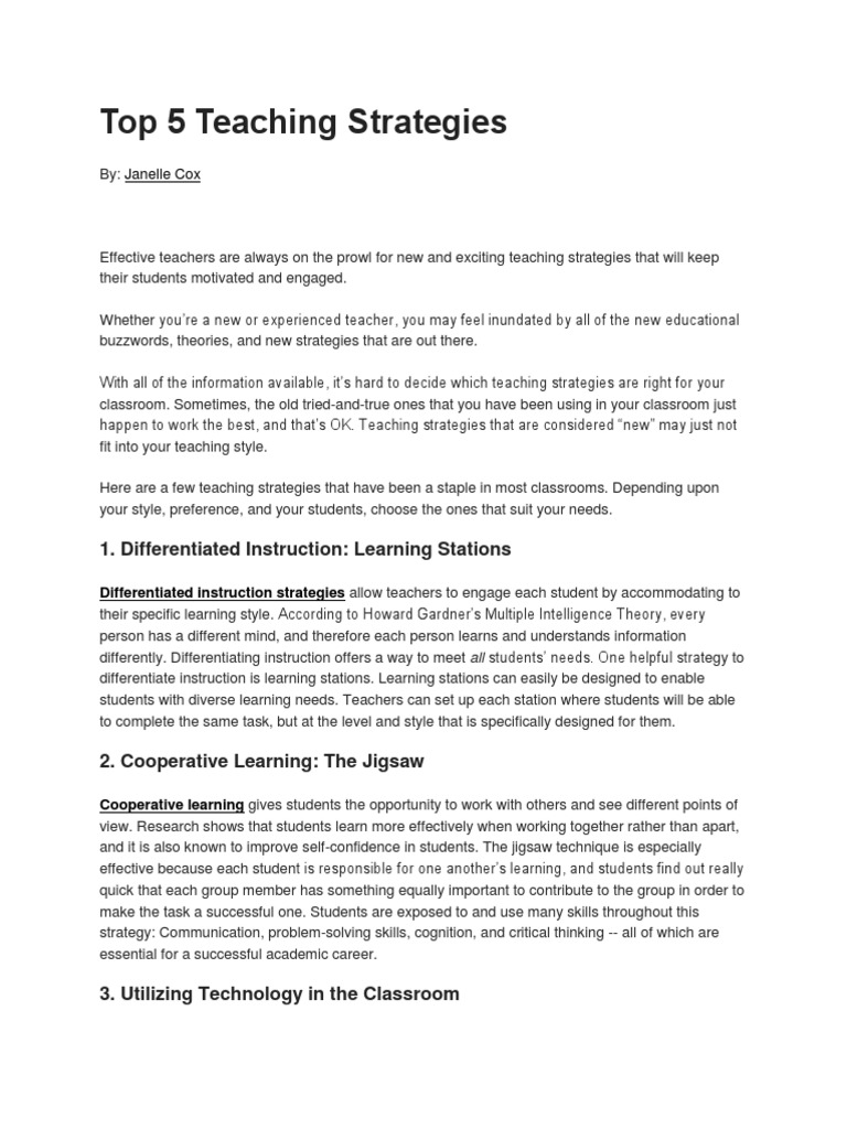 Top 5 Teaching Strategies | PDF | Inquiry Based Learning ...