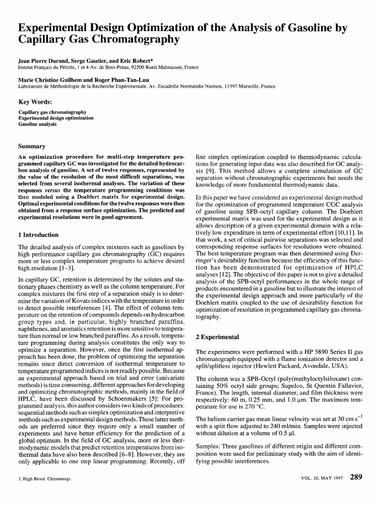 Durand Et Al JHRC 1997 Experimental Design Optimization of The Analysis ...