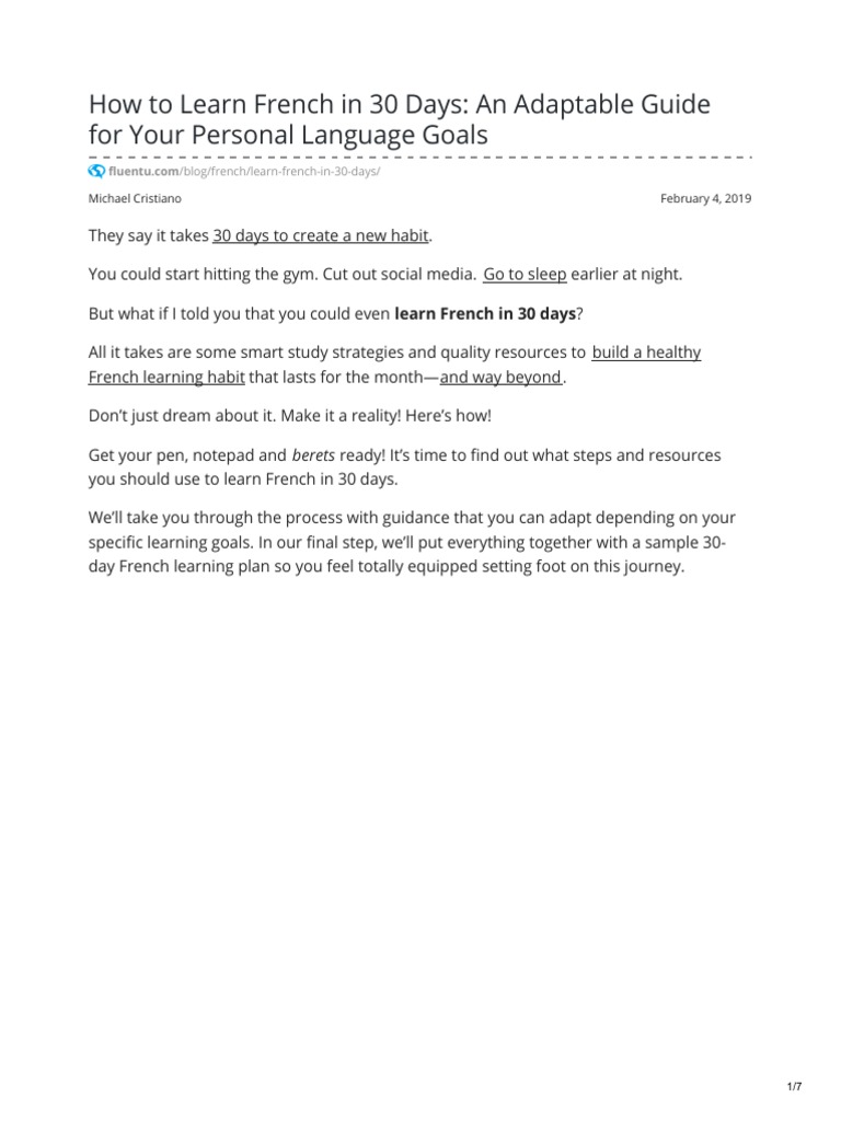 Learn French in 30 Days | PDF | Verb | Language Mechanics