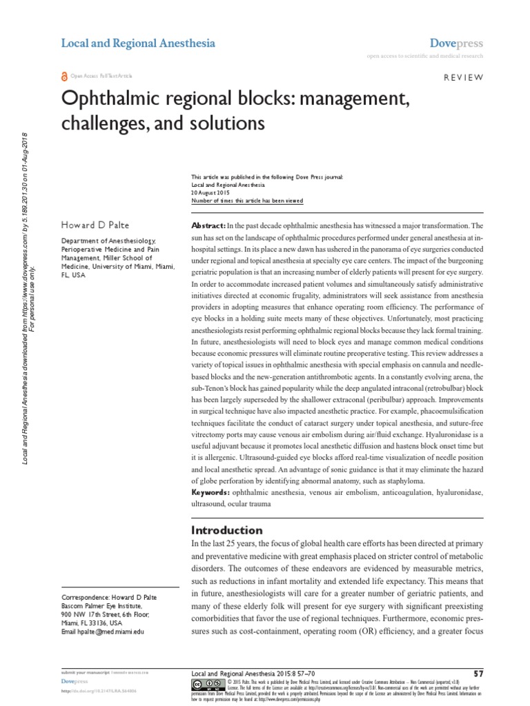 Ophthalmic Regional Blocks: Management, Challenges, and Solutions | PDF ...