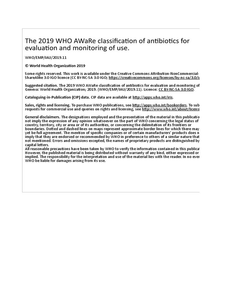 The 2019 Who Aware Classification of Antibiotics For Evaluation and ...