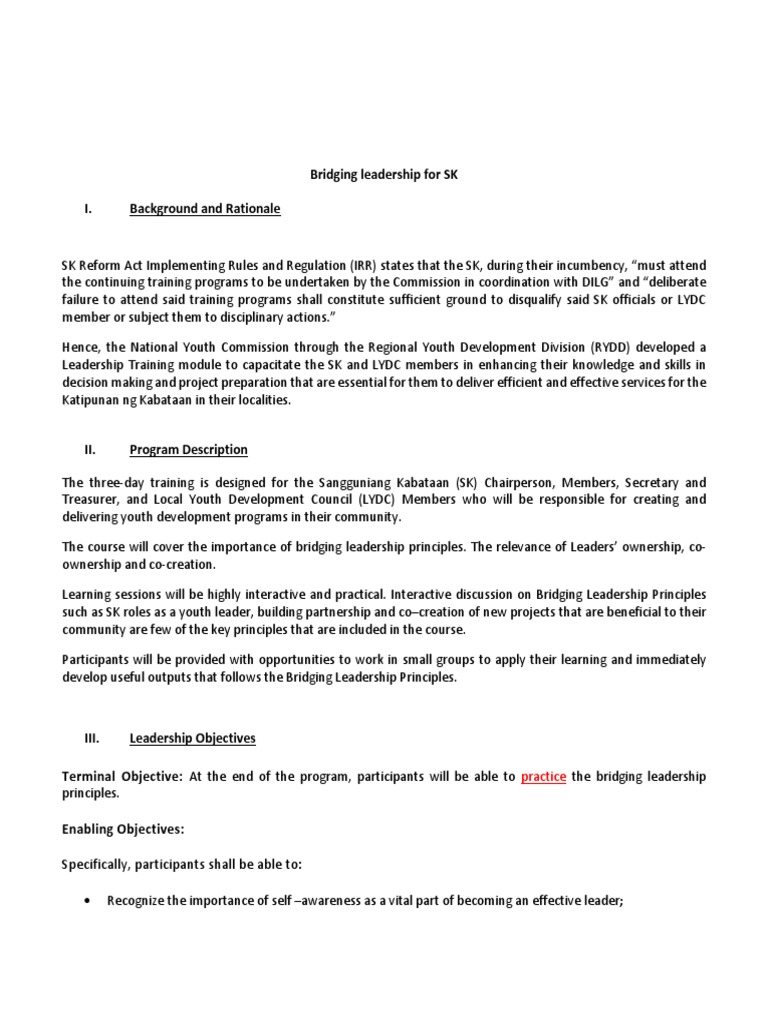 Bridging Leadership For SK I. Background and Rationale: Practice | PDF ...