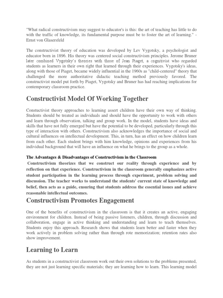 Constructivist Model of Working Together: The Advantages & Disadvantages of Constructivism in ...