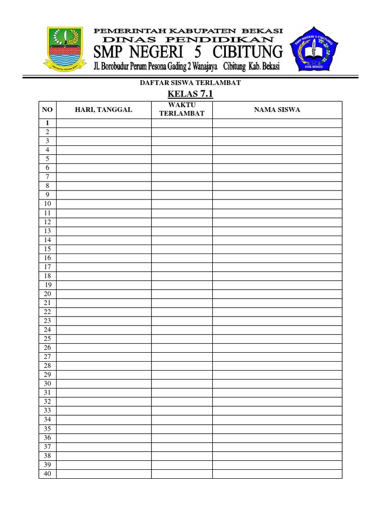 Format Daftar Siswa Terlambat | PDF