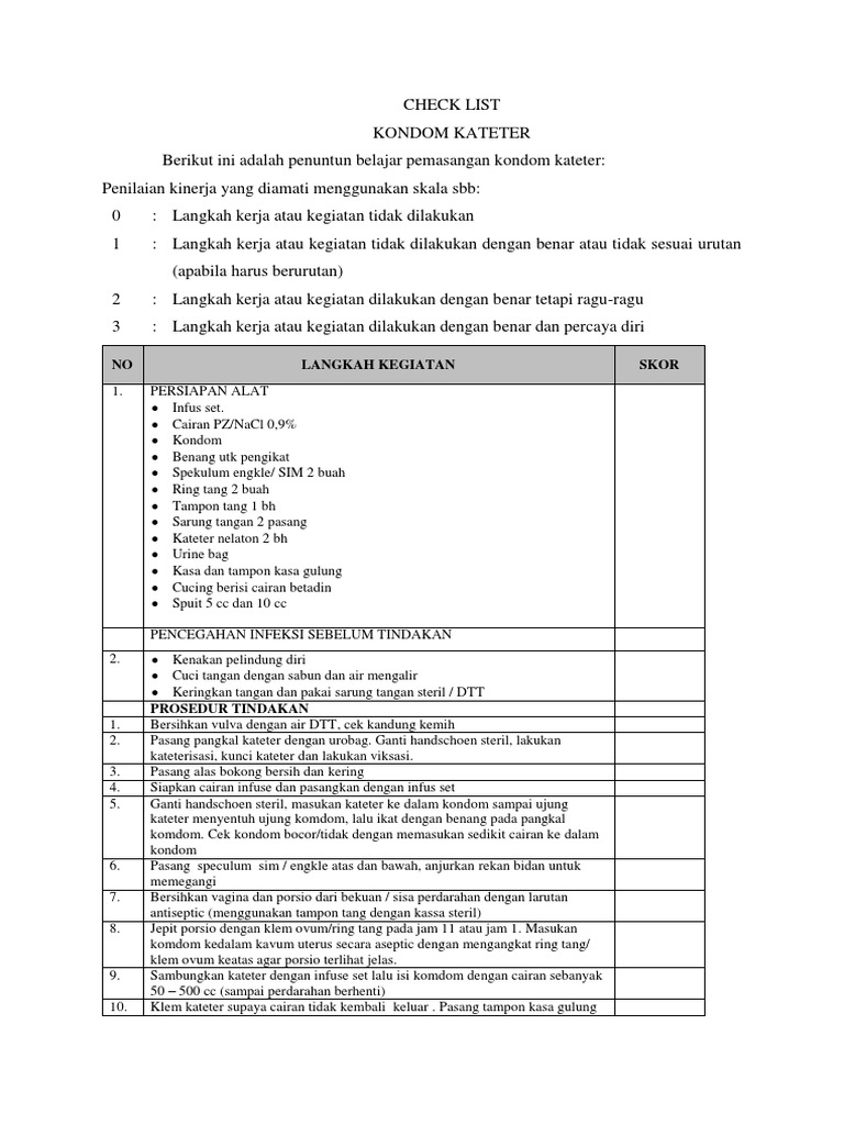 Ceklis Pemasangan Kondom Kateter - Seputar Kondom