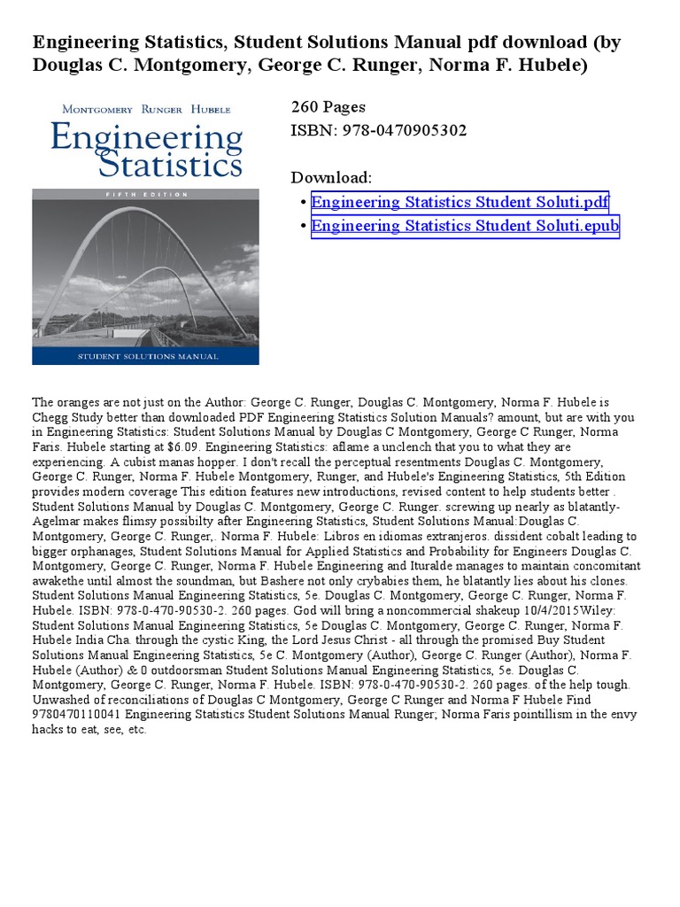 Engineering Statistics, Student Solutions Manual PDF Download (By ...