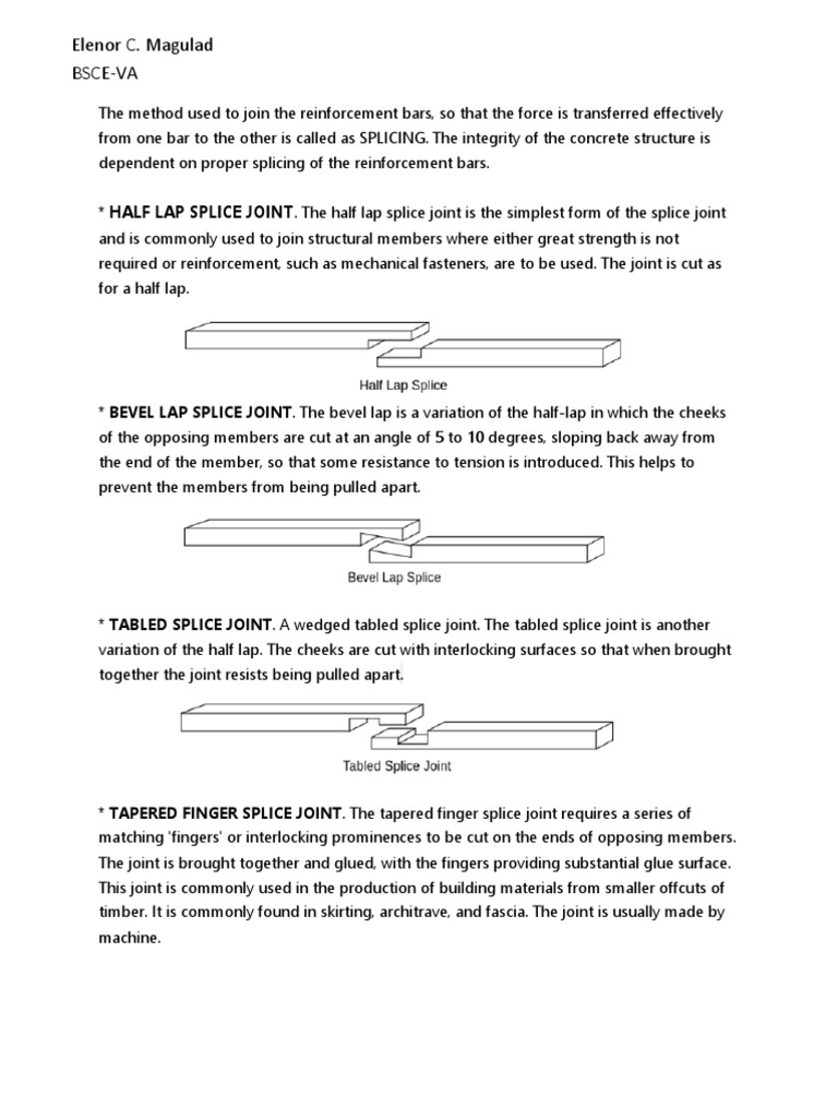 Elenor C. Magulad Bsce-Va: Half Lap Splice Joint | PDF