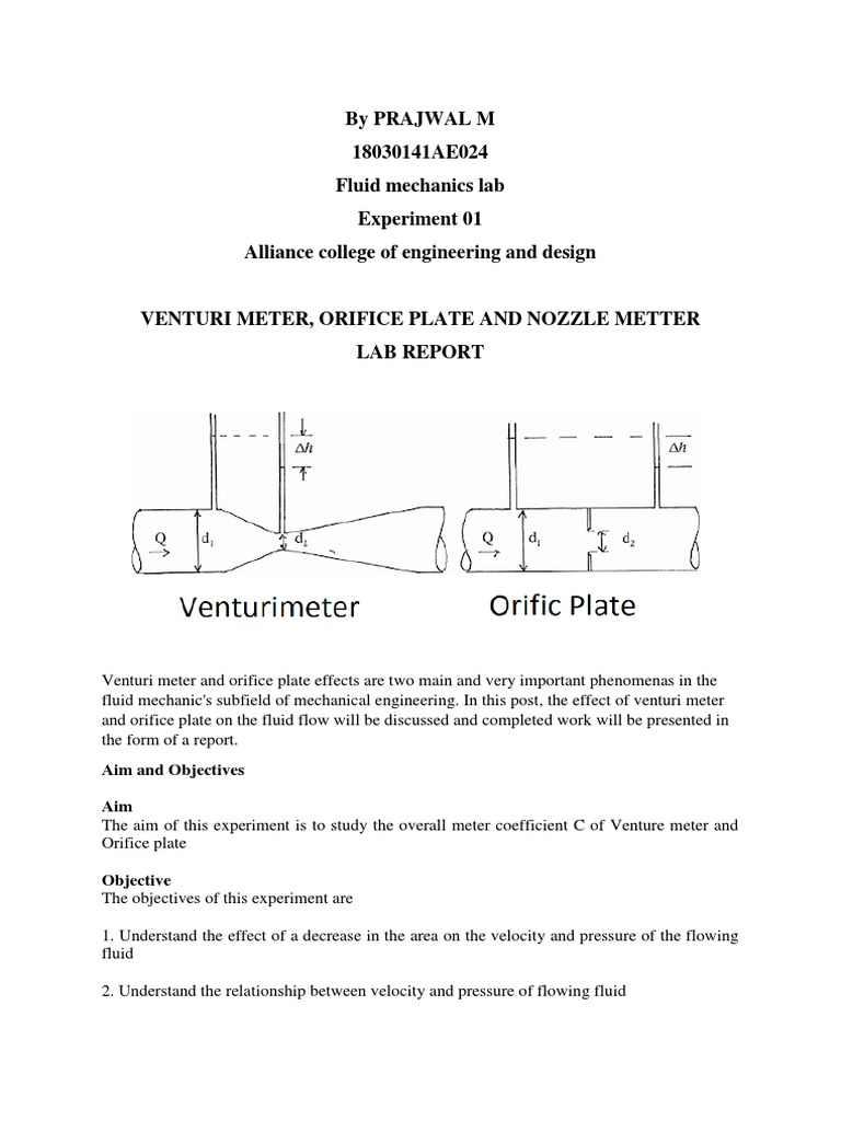 Venturi Meter and Orifice Plate Lab Report | Flow Measurement ...